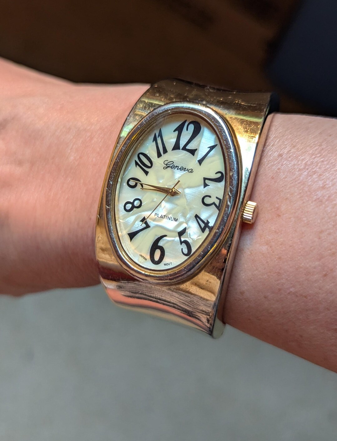 WORKING Vintage Geneva Gold Tone Cuff Watch Bracelet Steampunk ...