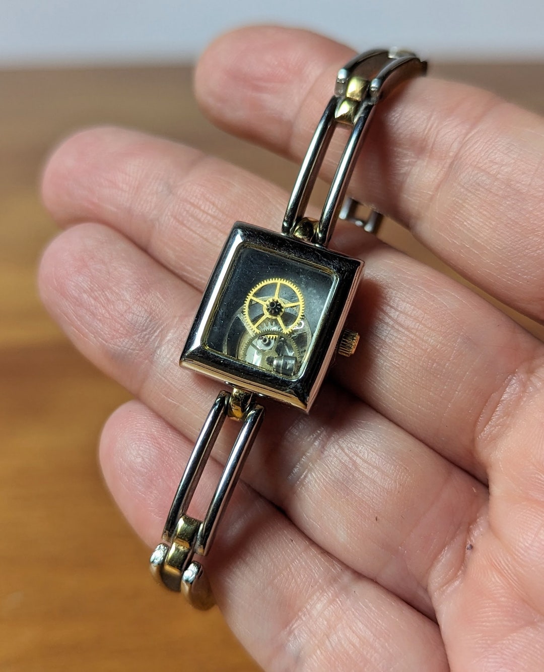 Vintage Two Tone Ladies Watch With Gold and Silver Band Contains Loose ...