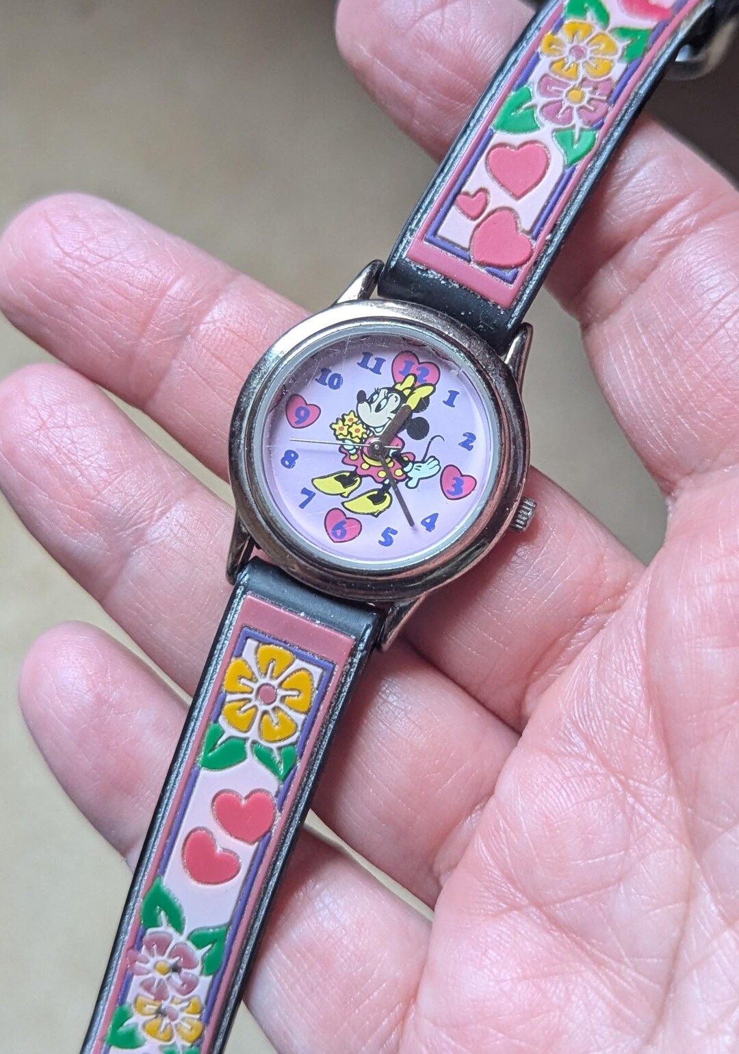 Working Vintage Silver Tone Disney Mini Mouse Watch With Hearts and ...