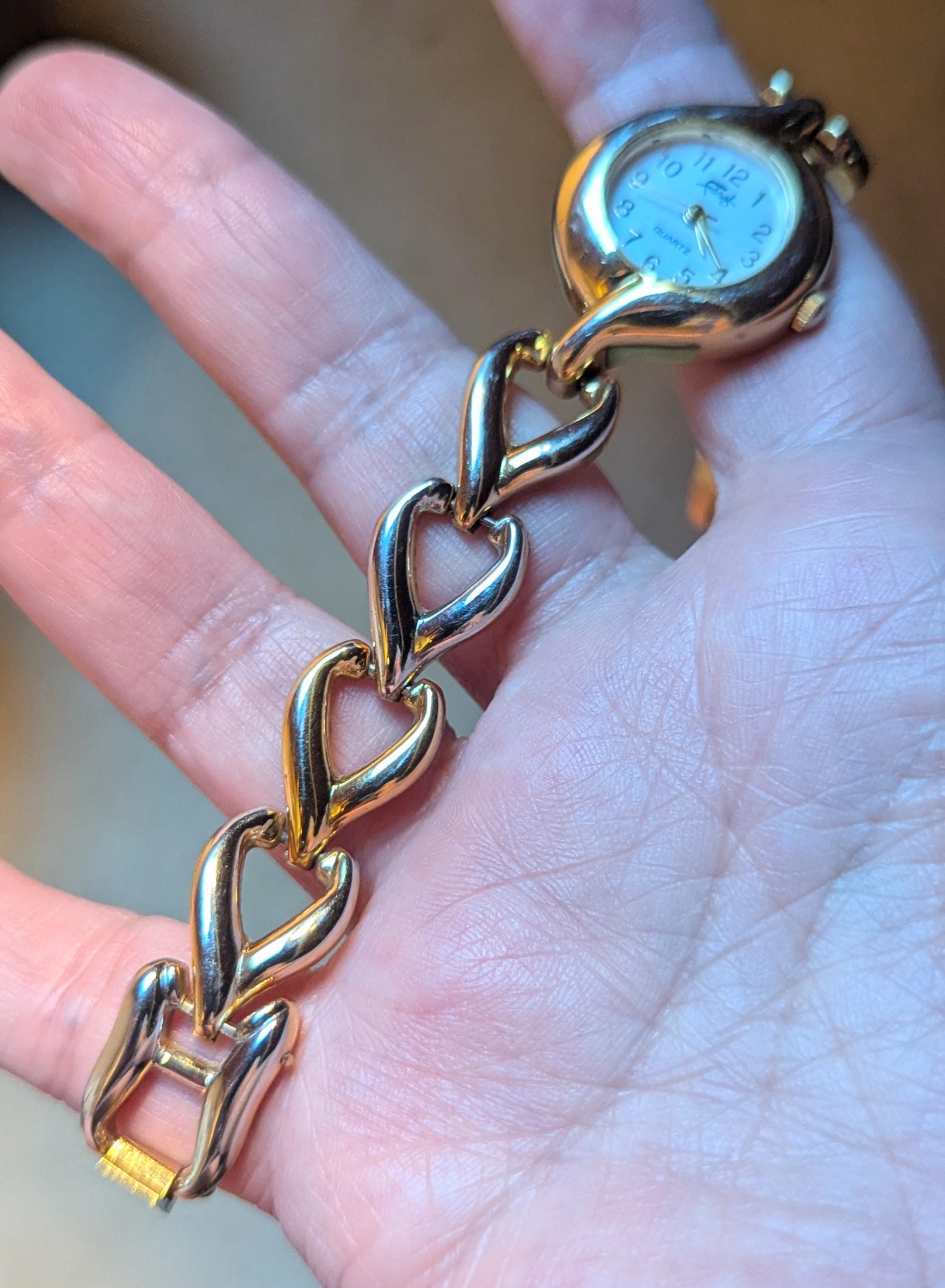Vintage Working Faberge Two Tone Round Quartz Watch Choker Heart Shaped ...