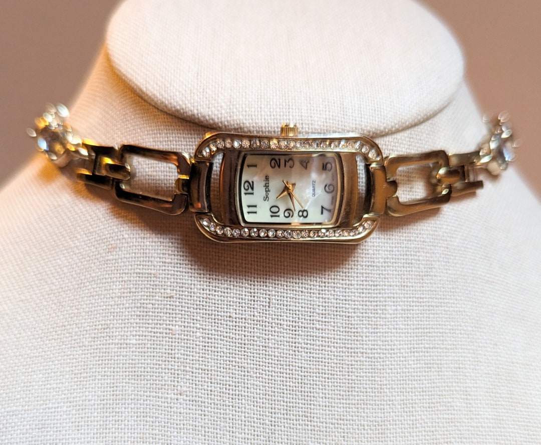Sophie Gold Tone Rectangular Quartz Watch Choker Steampunk Whimsigoth ...