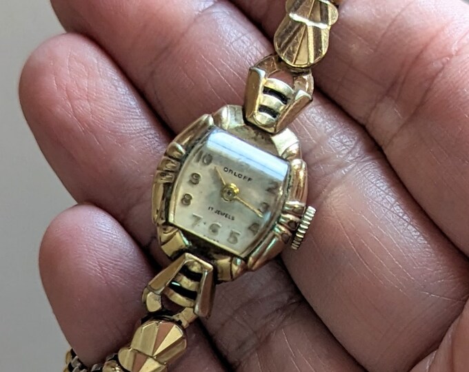 Non-working Vintage Orlof Yellow Gold Tone Ladies Watch With Deco ...