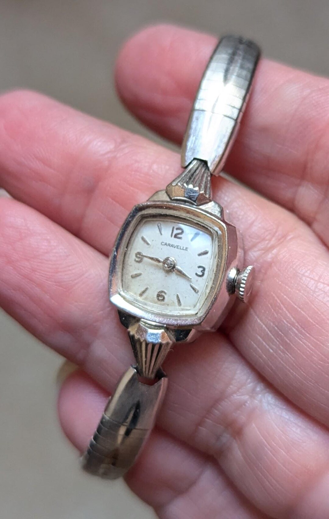 Vintage Caravelle Ladies Watch: White Face, Etched Band, Steampunk ...