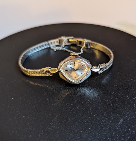 WORKING Vintage Gruen White Gold Triangular Shape Lad… - Gem