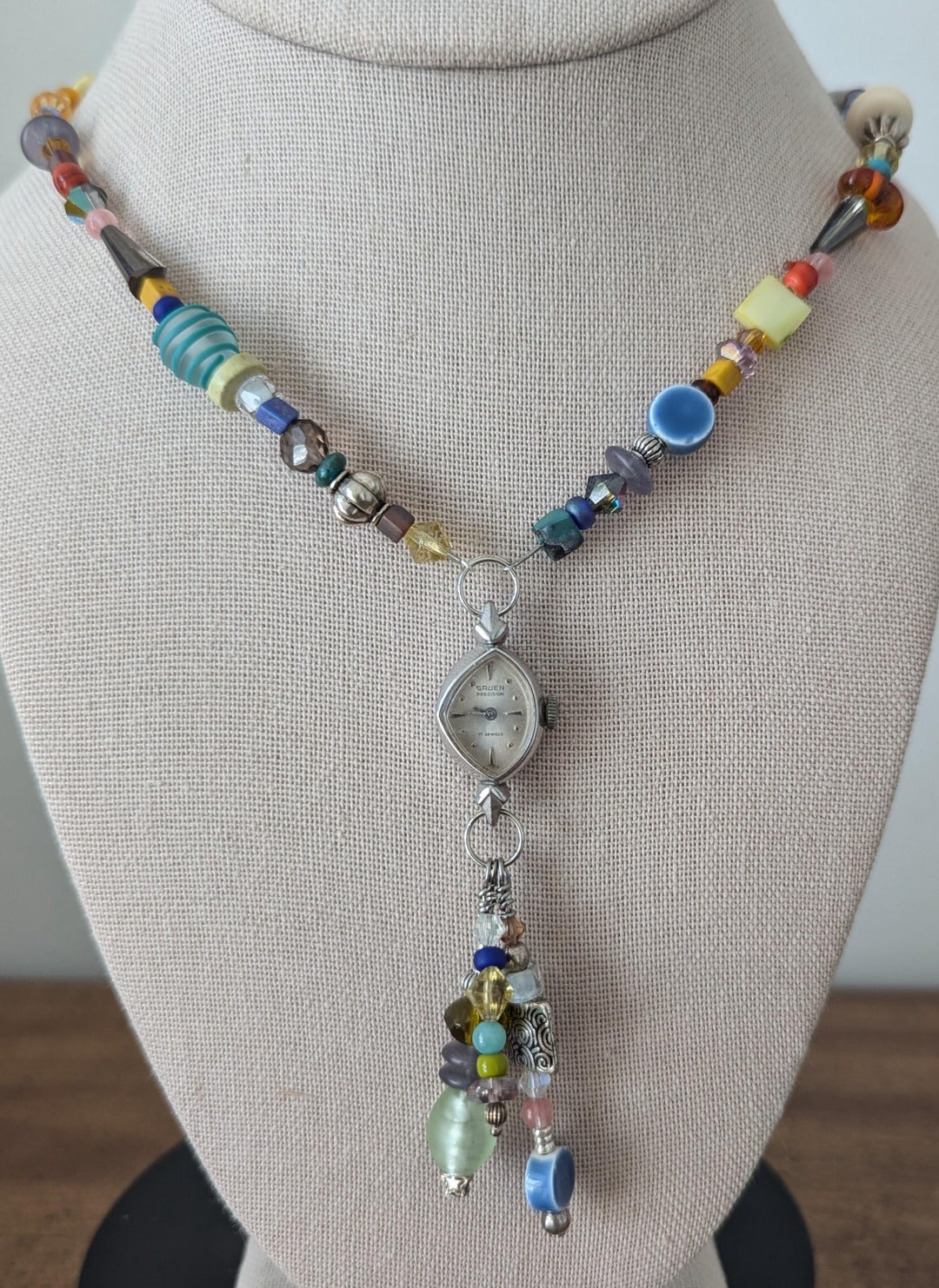Multil Colored Bead Vintage Watch Sundance Style Necklace, White Gold ...