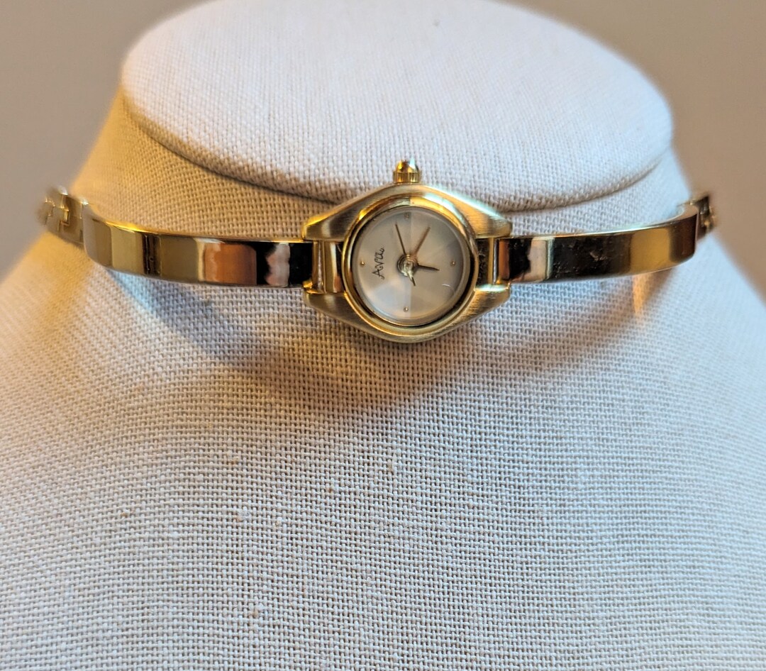 Ava Gold Tone Round Watch Choker With Faceted Crystal Steampunk ...