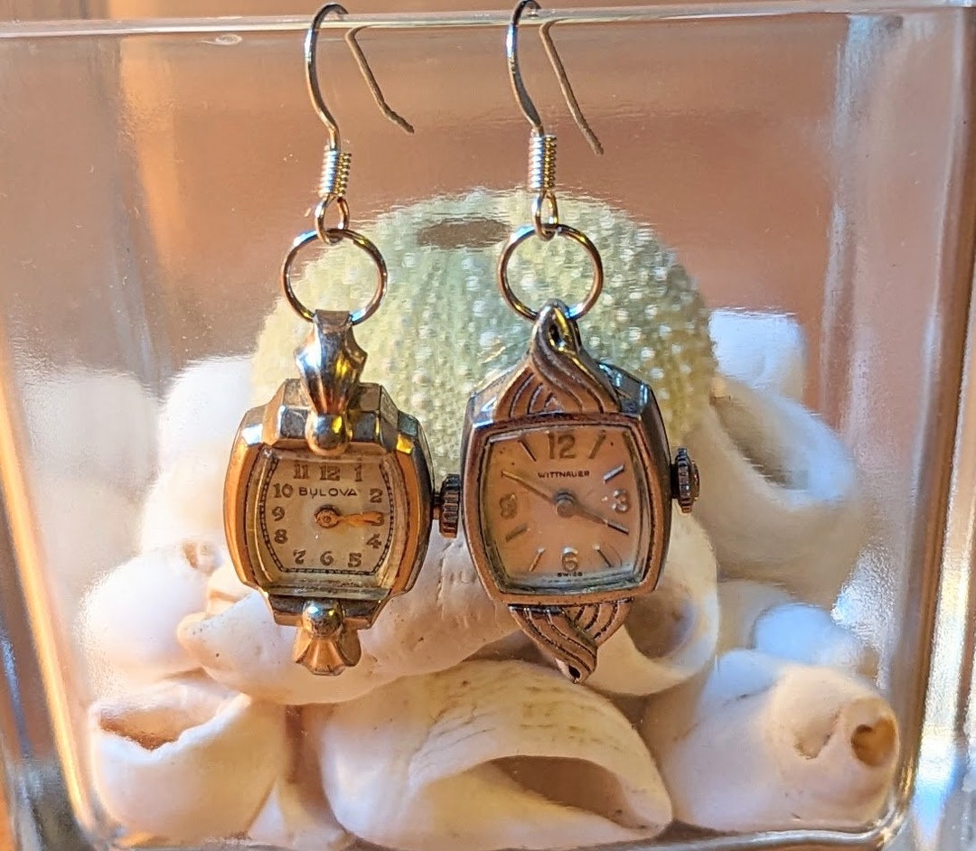 Yellow Bulova and White Gold Wittnauer Vintage Watch Earrings Upcycled ...