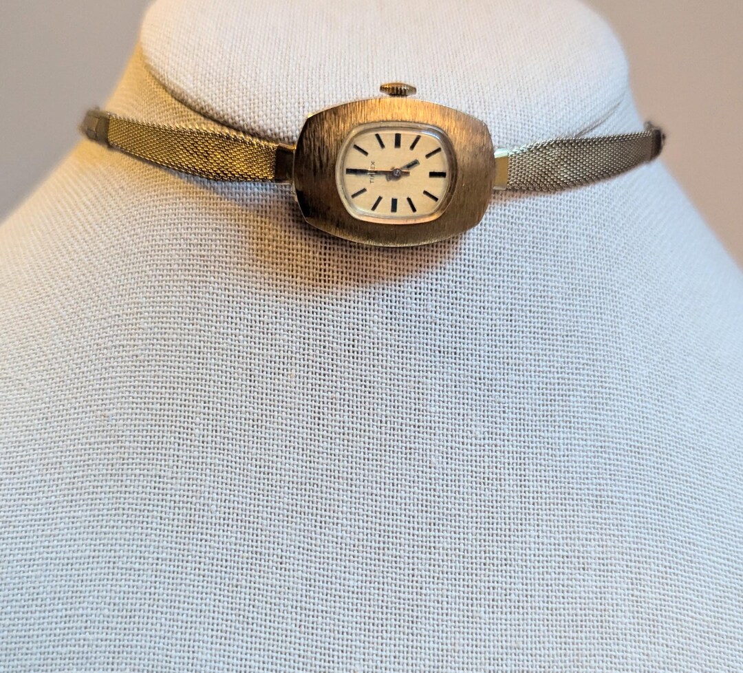 Vintage Timex Rounded Rectangle Watch Choker W Mesh-like Band Steampunk ...
