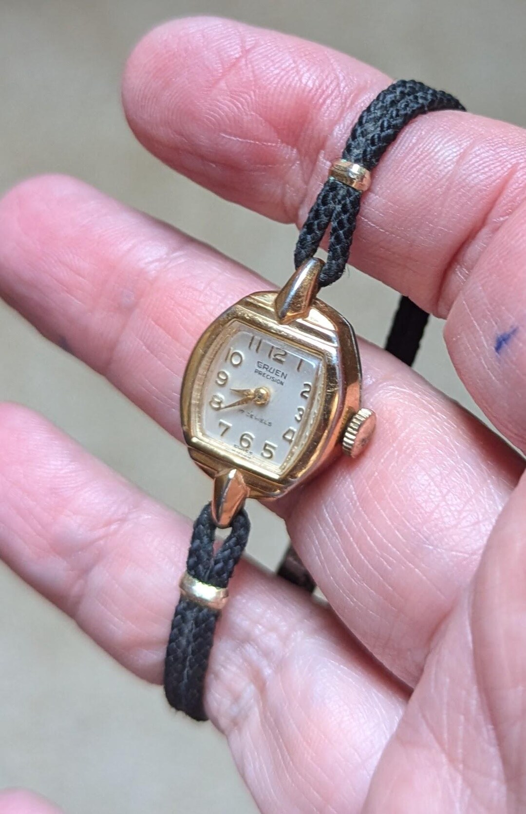 Working Vintage Gruen Gold Tone Watch With String Band Steampunk ...