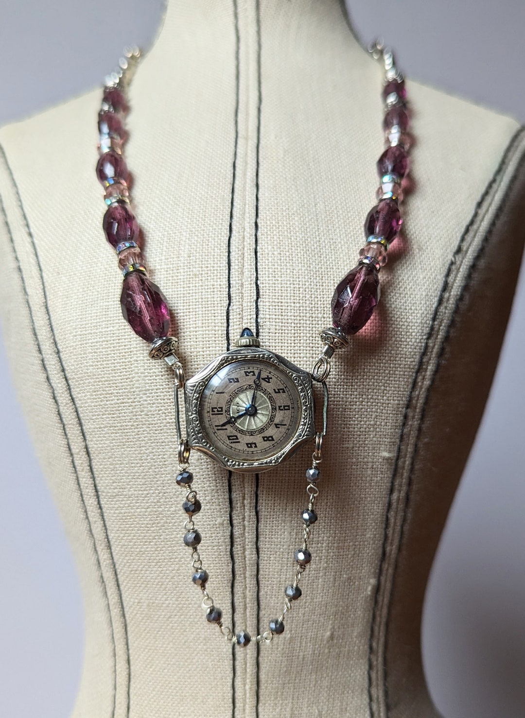 Laco White Gold Etched Vintage Watch Choker Necklace Whimsigoth ...