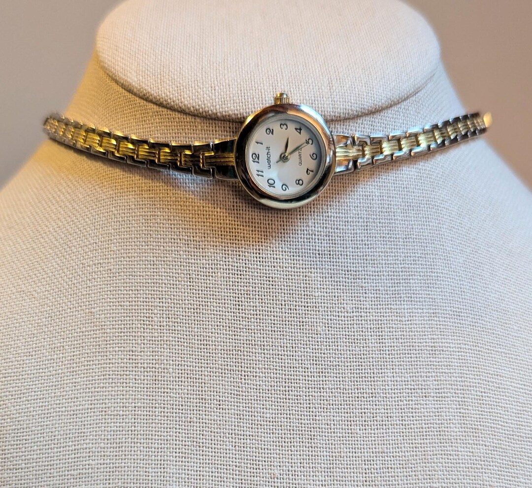 Vintage Watchit Working 2 Tone Gold & Silver Round Watch Choker ...