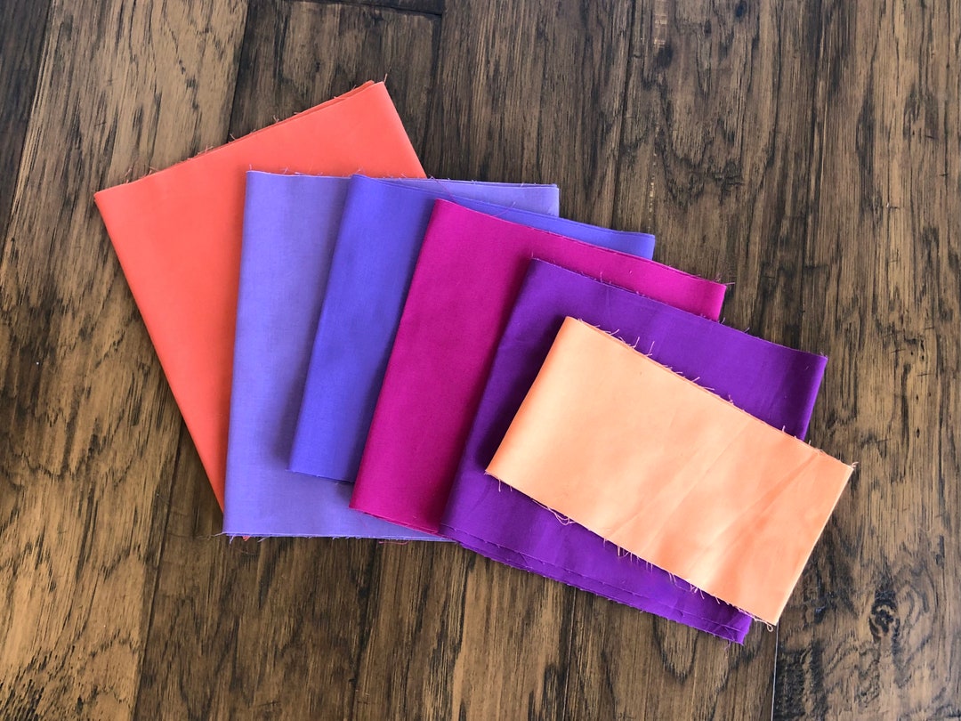 Solid Purple and Orange Fabric Scrap Bundle - Kona Cotton Fabric Remnants - Fabric Scraps Bag ...