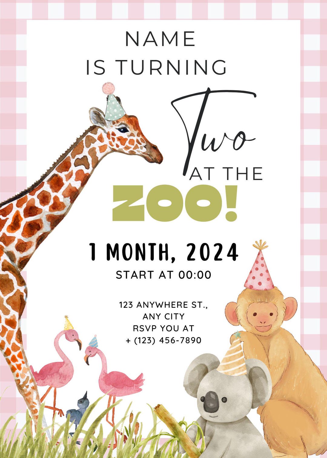 TWO at the Zoo Birthday Invitation - Etsy