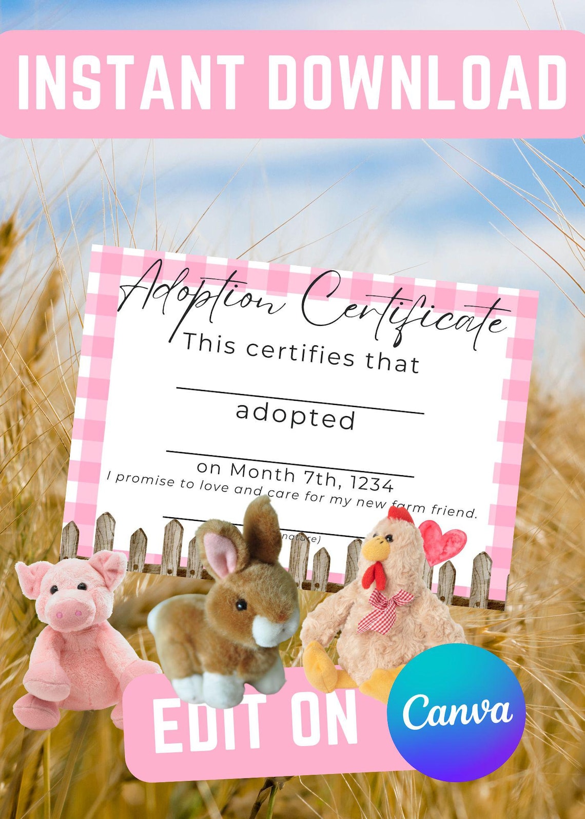 Farm Animal Adoption Certificate - Etsy