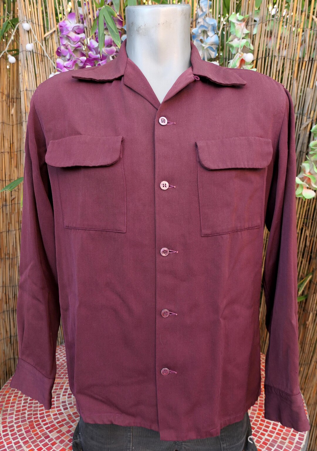 40's Vintage CAMERON Gabardine Loop Collar Flap Pockets L/S Shirt ...