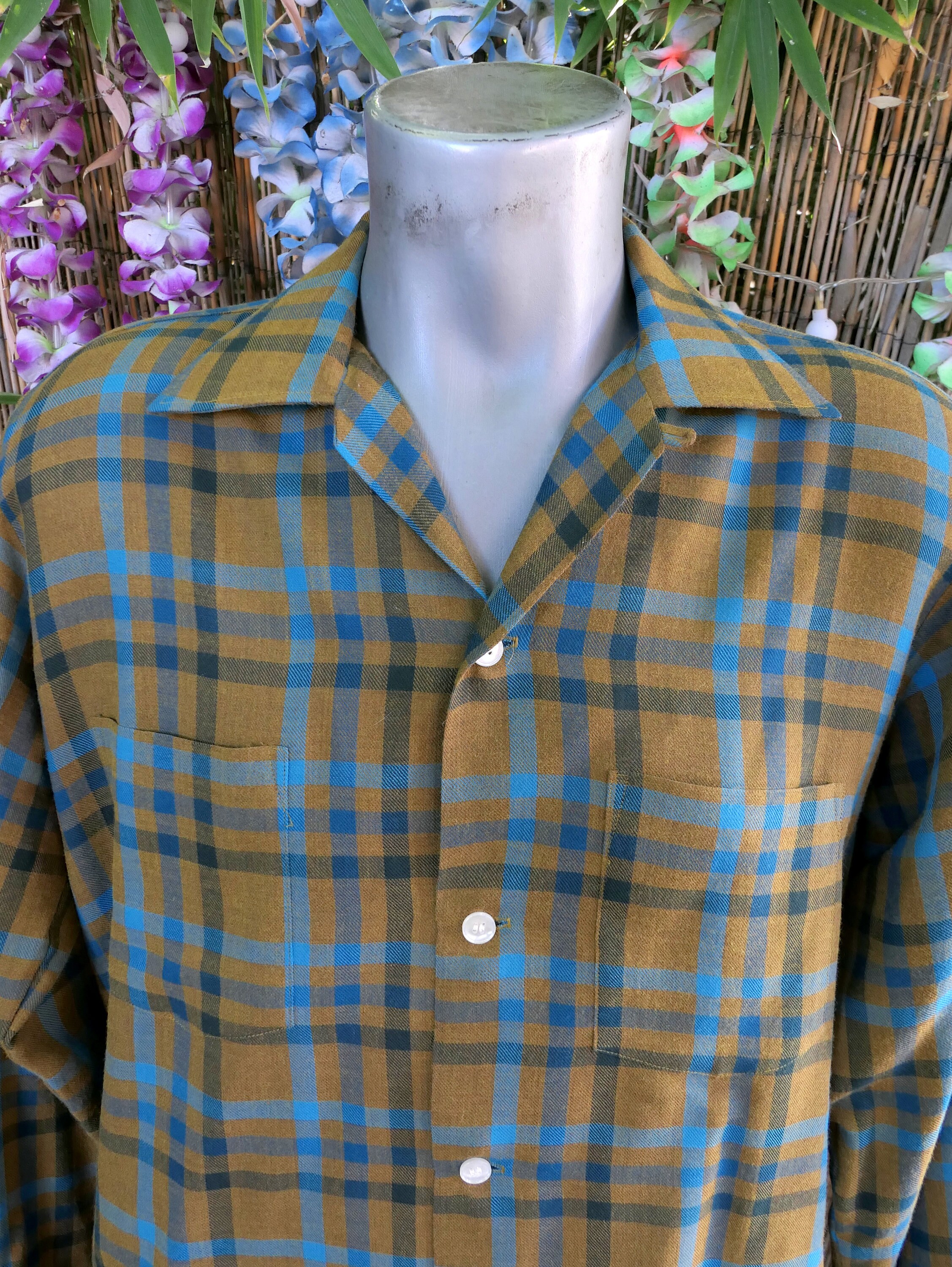 60's Vintage Manhattan Flandia Rayon Loop Collar L/S Shirt Medium - Etsy