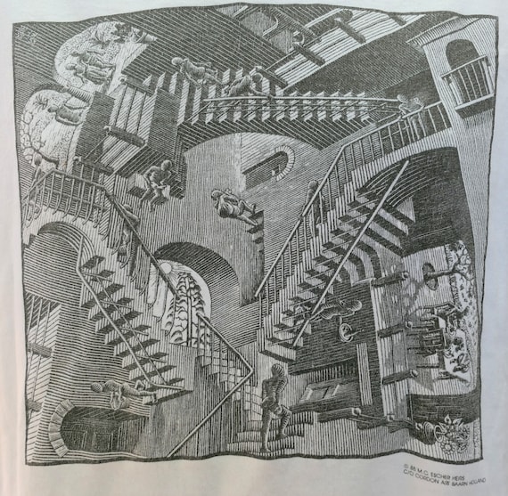 80's Vintage 1988 MC ESCHER Relativity Print T Shirt … - Gem