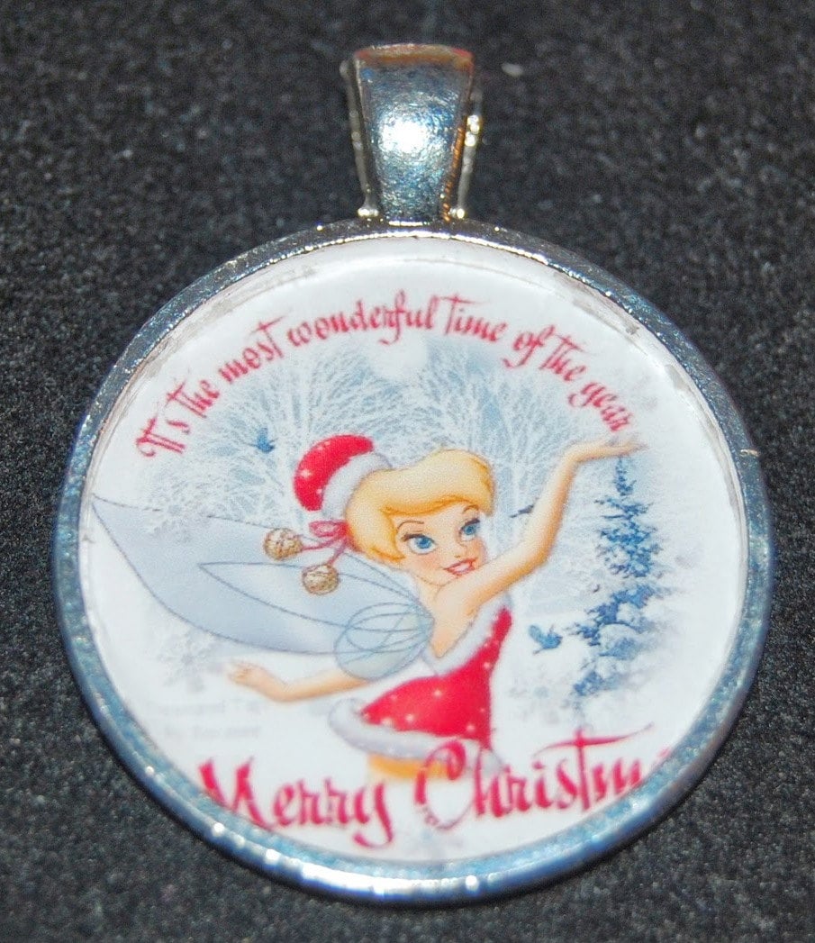 Tinkerbell Fairy Tink Merry Christmas Xmas Silver Pendant Disney ...
