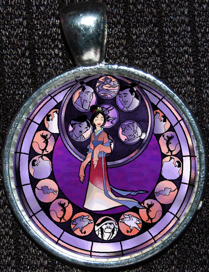 Disney Princess Fa Mulan Chinese Stained Glass Silver Pendant Necklace ...
