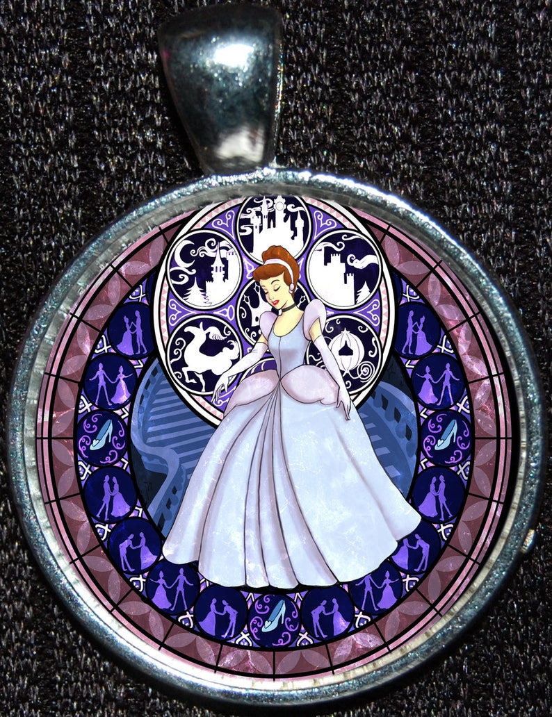 Disney Princess Cinderella Stained Glass Silver Pendant - Etsy