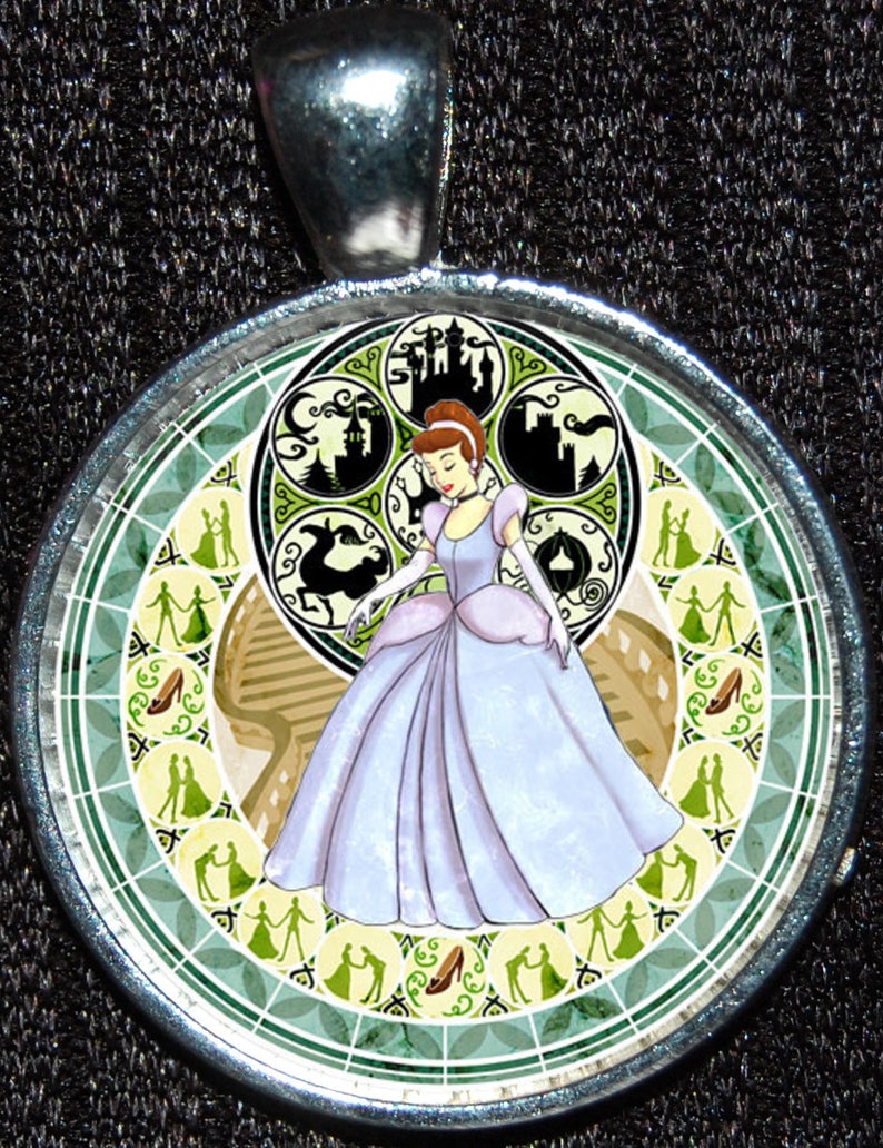 Disney Princess Cinderella Stained Glass Silver Pendant - Etsy