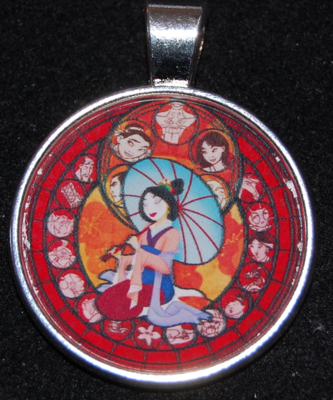 Disney Princess Fa Mulan Chinese Stained Glass Silver Pendant Necklace ...