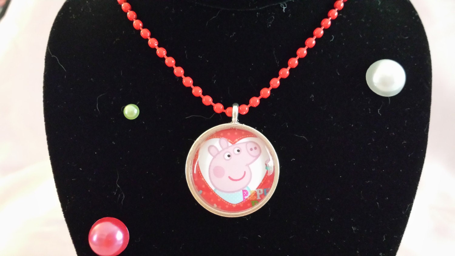 Peppa Pig "red" Jewelry Set With Necklace and 3 Pairs Small Stainless ...