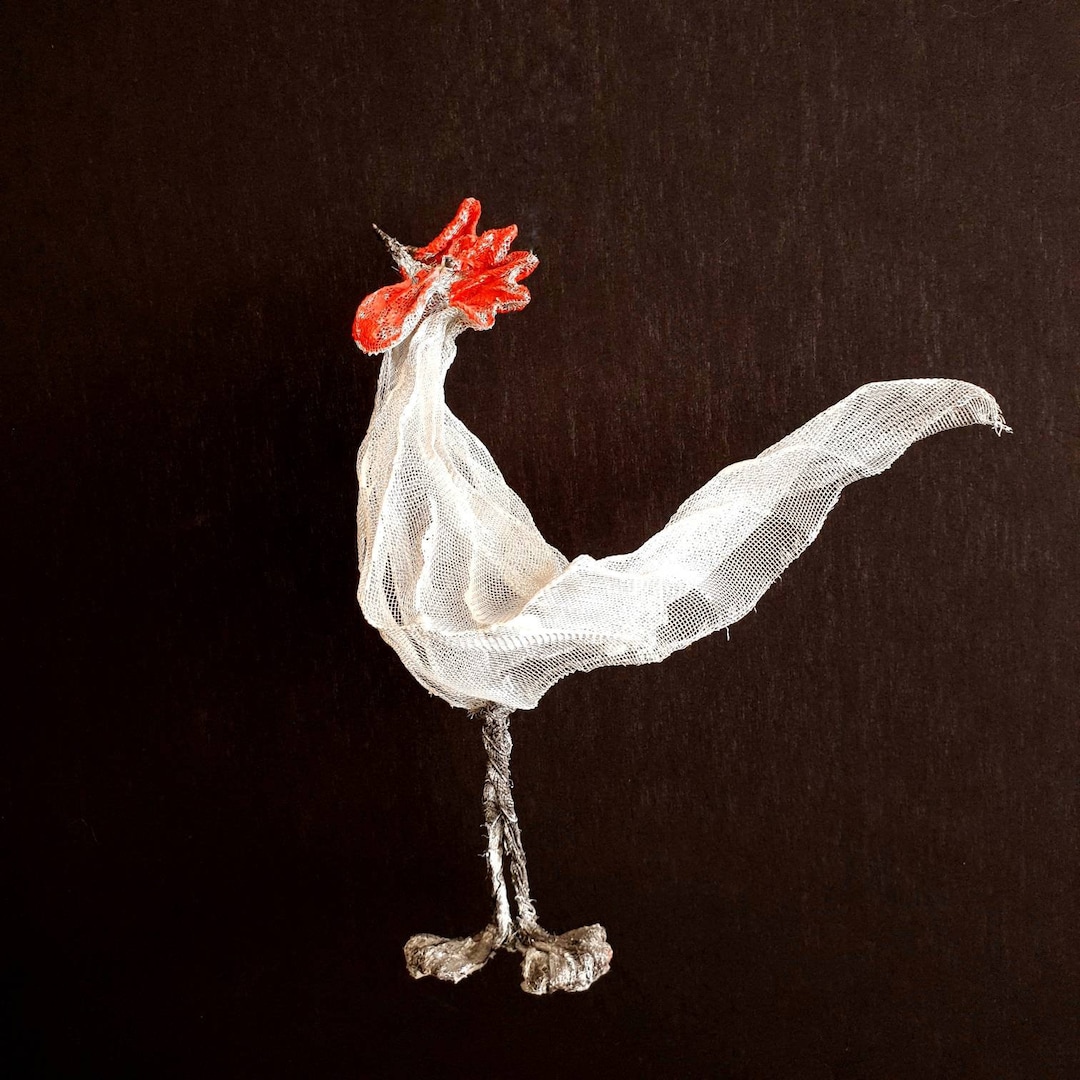 Rooster Figurine Bird Wall Hanging Wire Mesh Sculpture Farmhouse ...