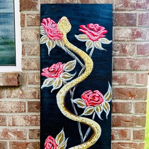 Rose Snake Art, Snake Sign, Serpent, Snake and Rose, Halloween Decor ...