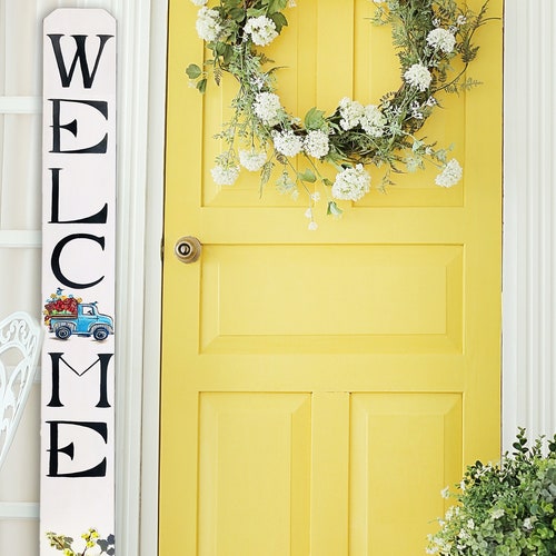 WELCOME SIGN Spring Wood Welcome Sign Summer Vertical Front - Etsy