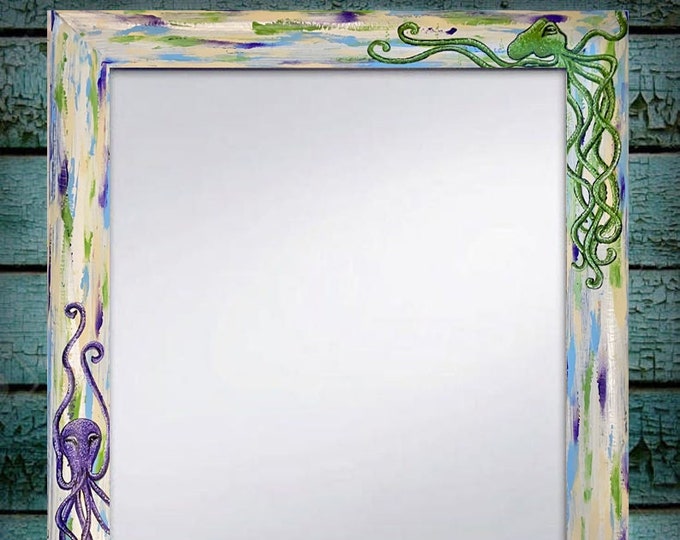 Hand Painted Octopus Mirror Beach Mirror Beach Decor Beach - Etsy