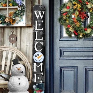 WELCOME SIGN, Winter Rustic Welcome Sign, Vertical Front Door Welcome ...