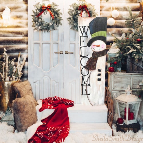 Winter Welcome Sign Joy Snowman Sign Vertical Front Door - Etsy