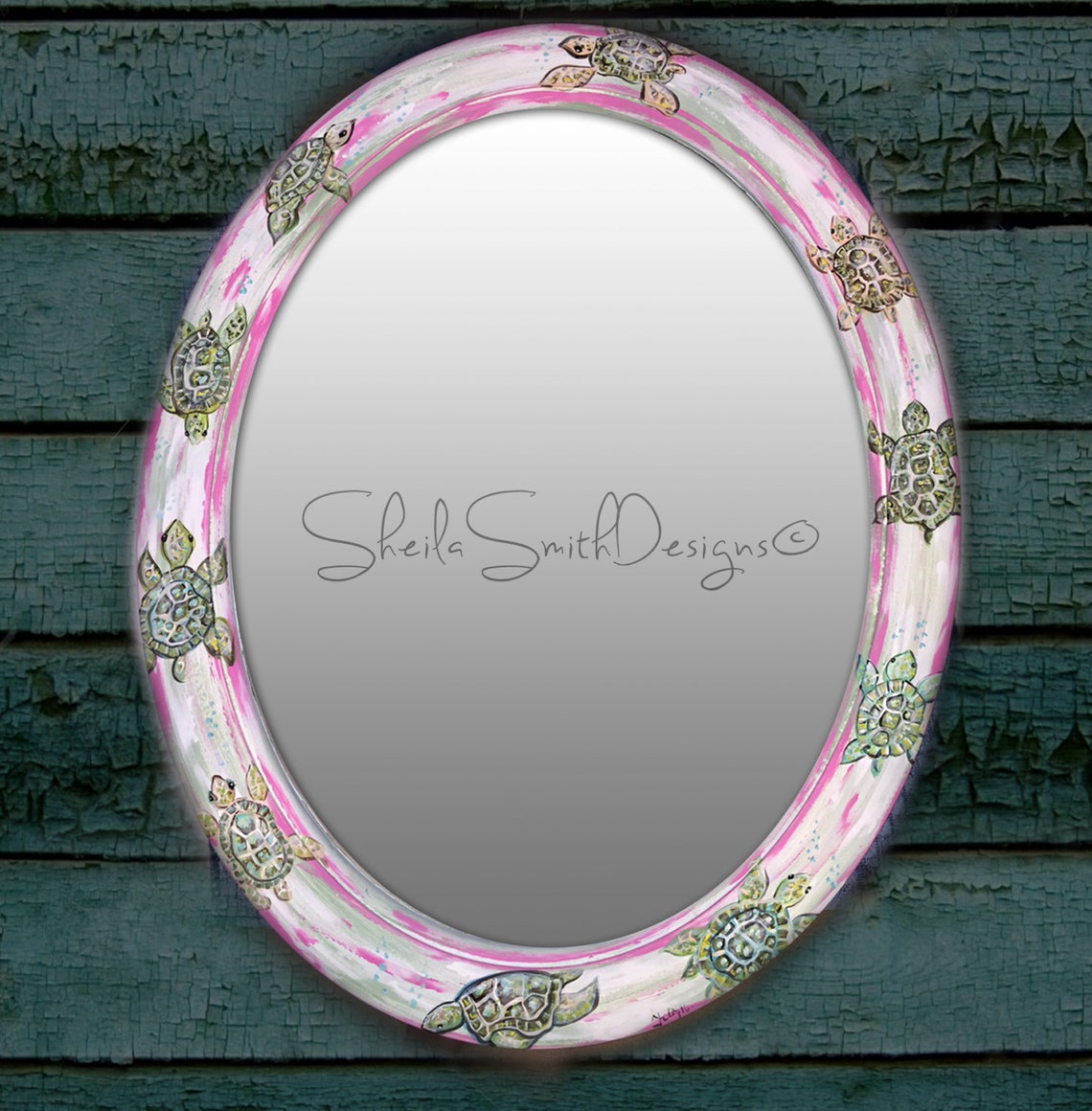Hand Painted Oval Turtle Mirror Beach Mirror Beach Decor - Etsy