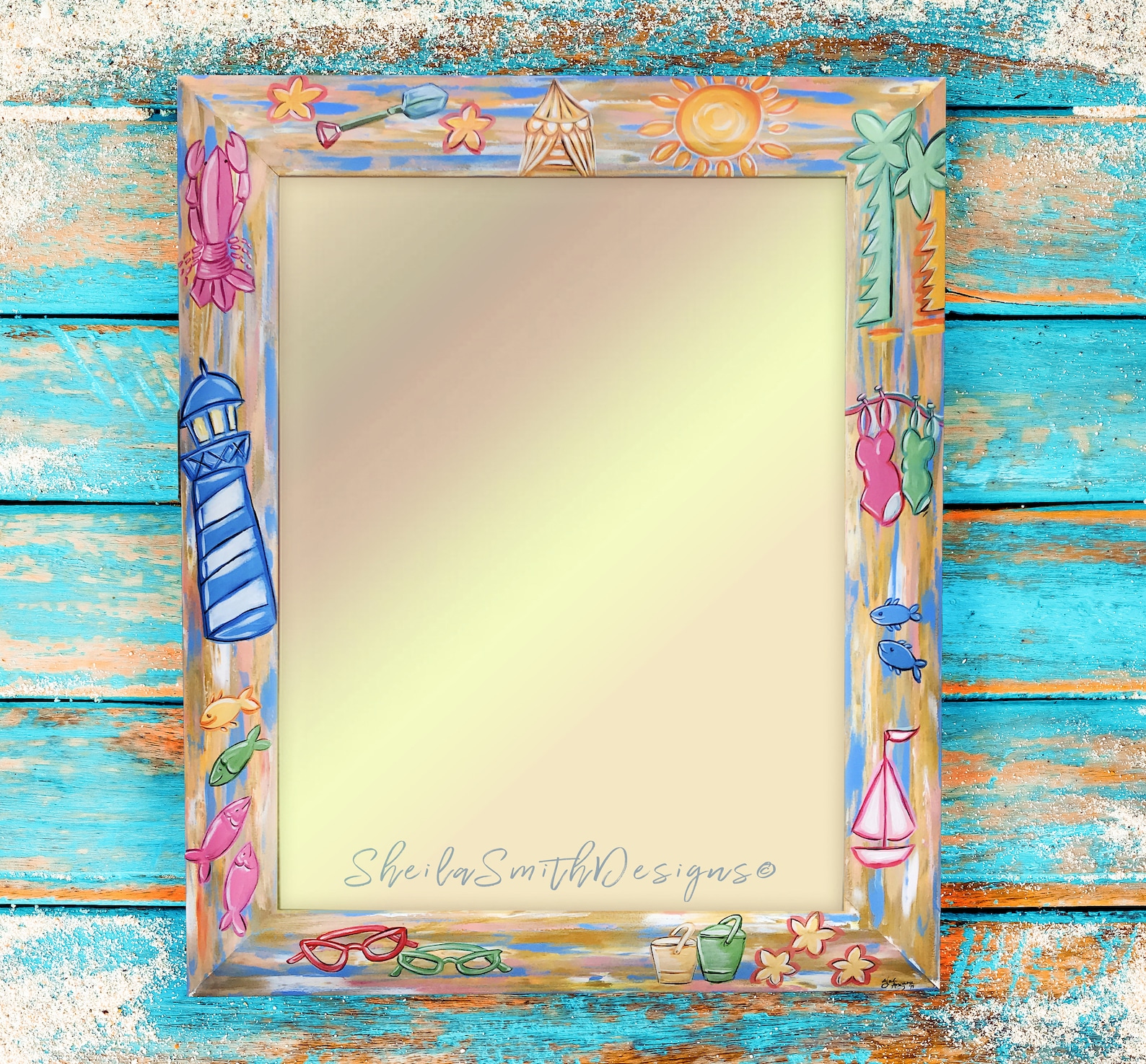 Hand Painted Beach Themed Mirror, Beach Mirror, Beach Decor, Beach ...