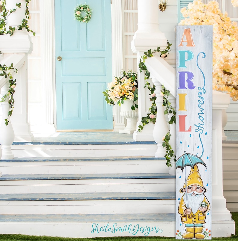 April Showers Spring Sign, Spring Welcome Sign, Gnome Decor, Front ...