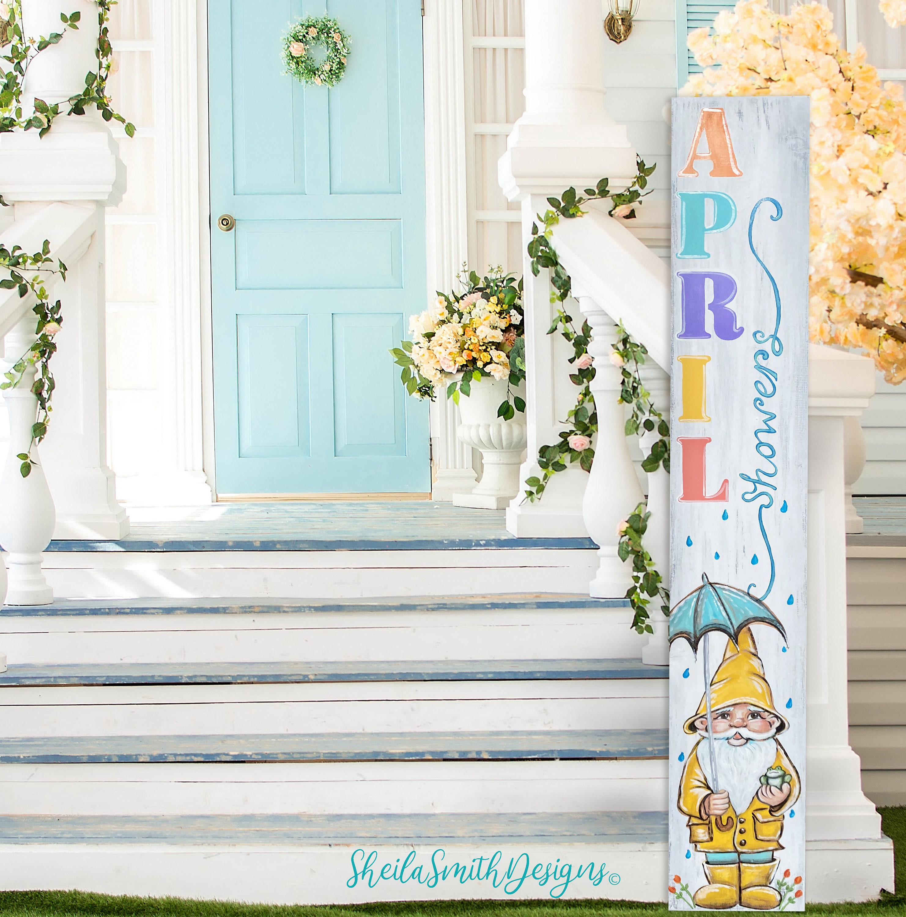 April Showers Spring Sign, Spring Welcome Sign, Gnome Decor, Front ...