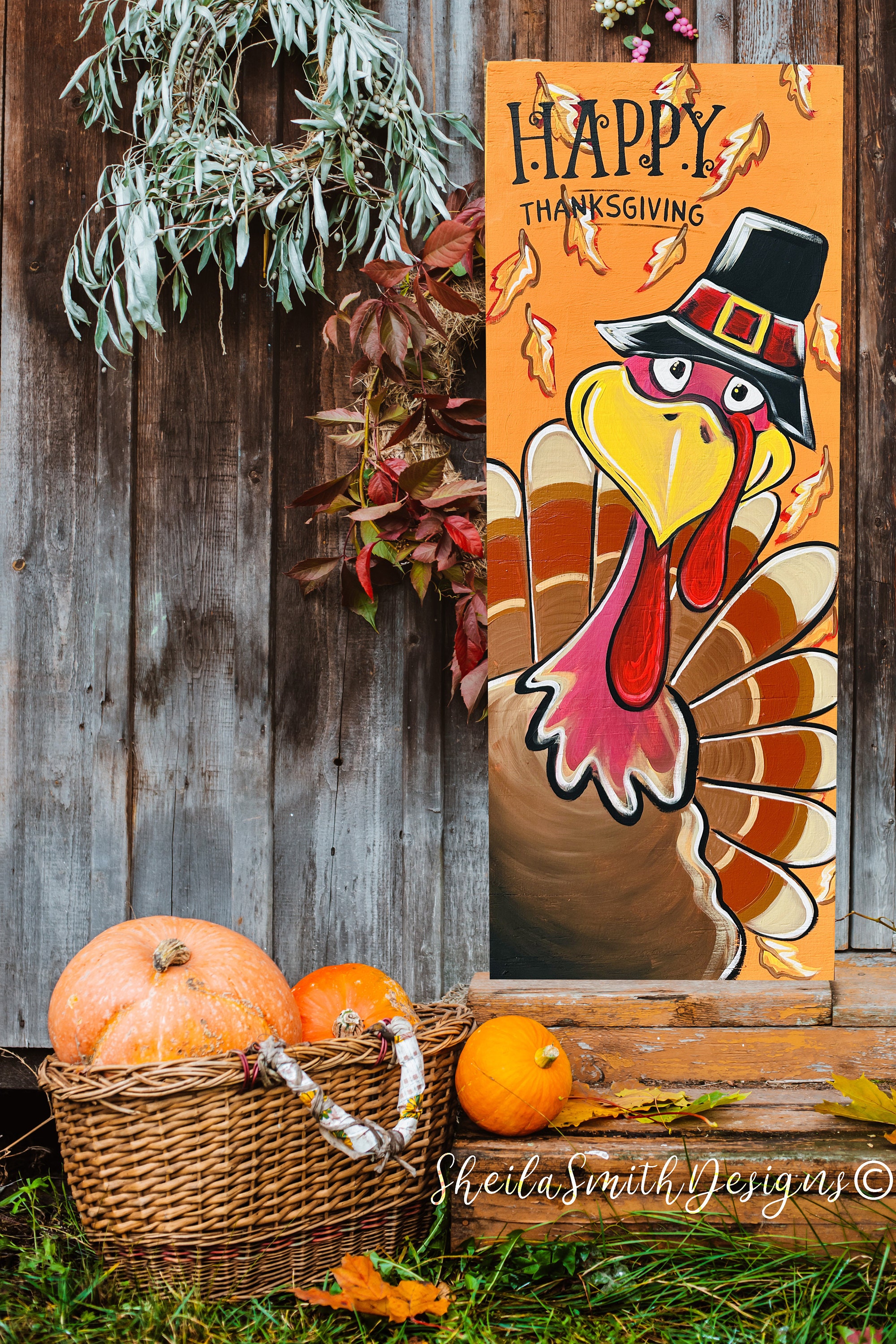 Happy Thanksgiving Sign, Fall Welcome Sign, Turkey Vertical Front Door ...