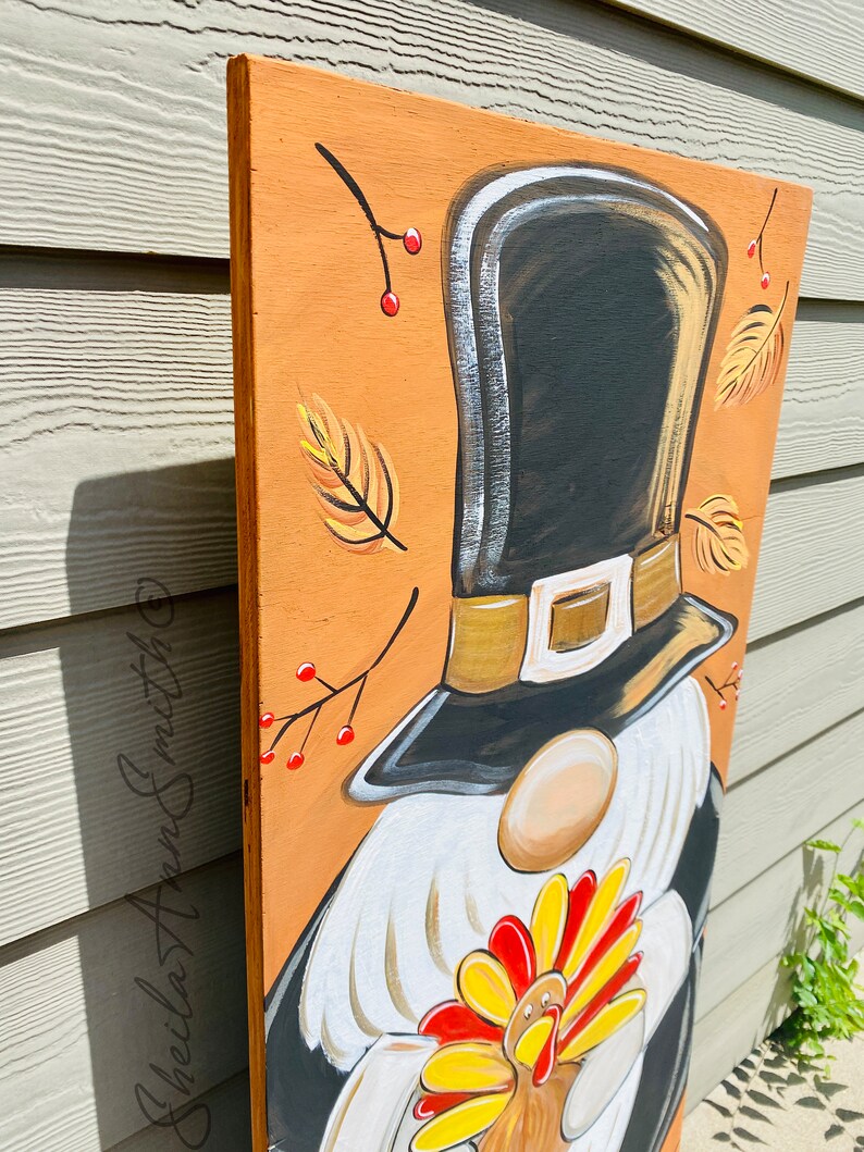 Thanksgiving Pilgrim Gnome Welcome Sign, Fall Welcome Sign, Vertical ...