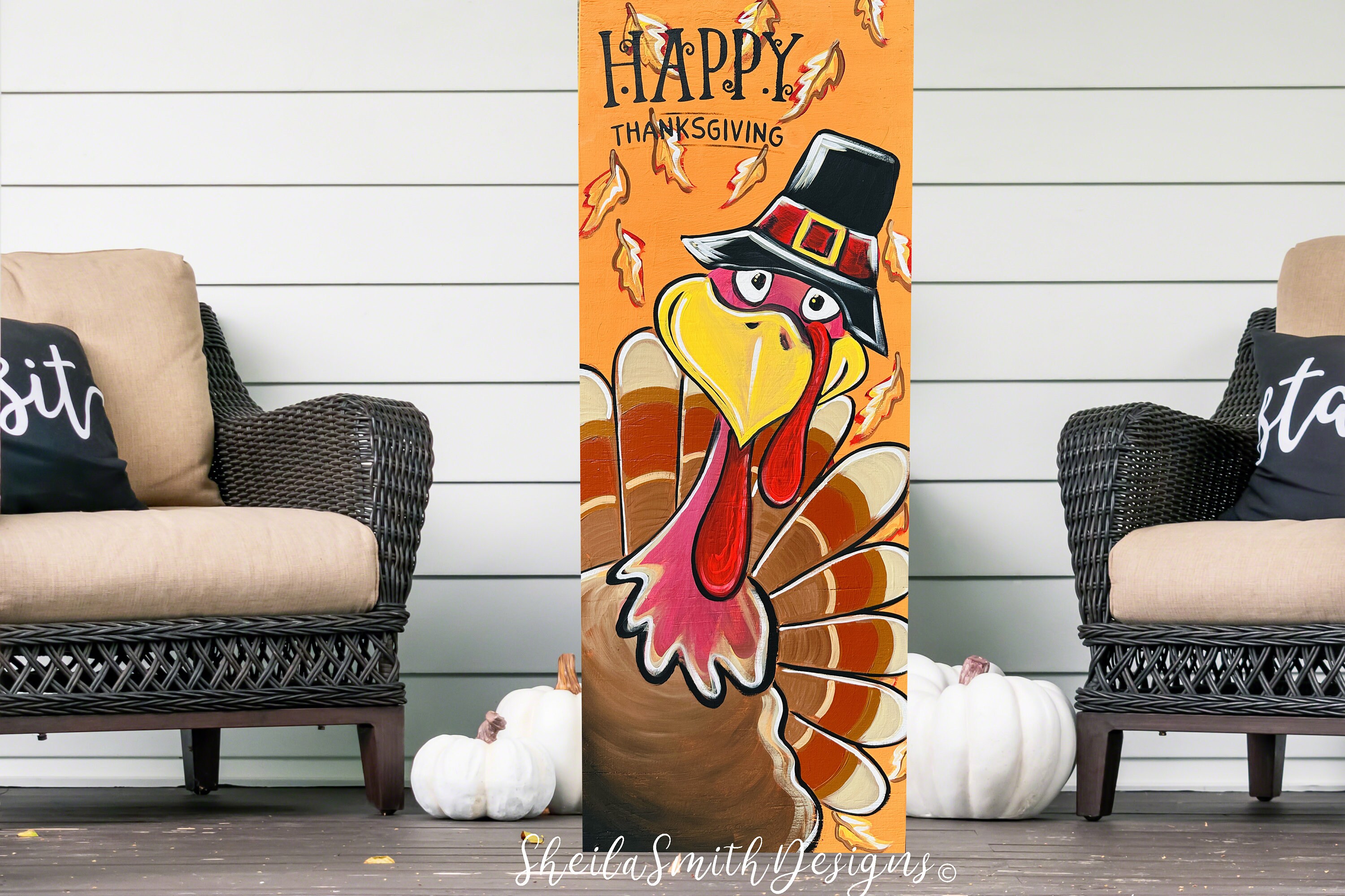 Happy Thanksgiving Sign, Fall Welcome Sign, Turkey Vertical Front Door ...