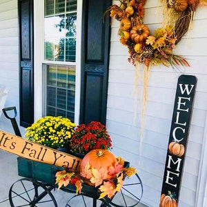 WELCOME SIGN, Fall Rustic Welcome Sign, Vertical Front Door Welcome ...