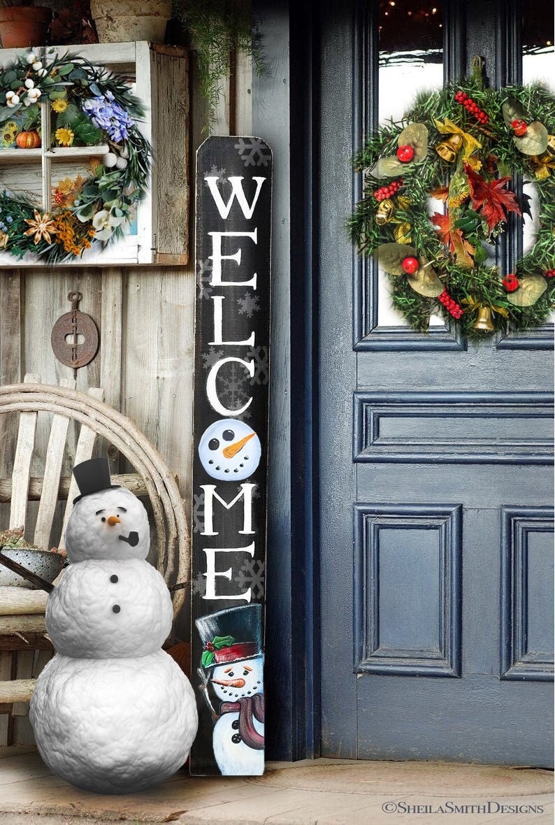 WELCOME SIGN Winter Rustic Welcome Sign Vertical Front Door - Etsy