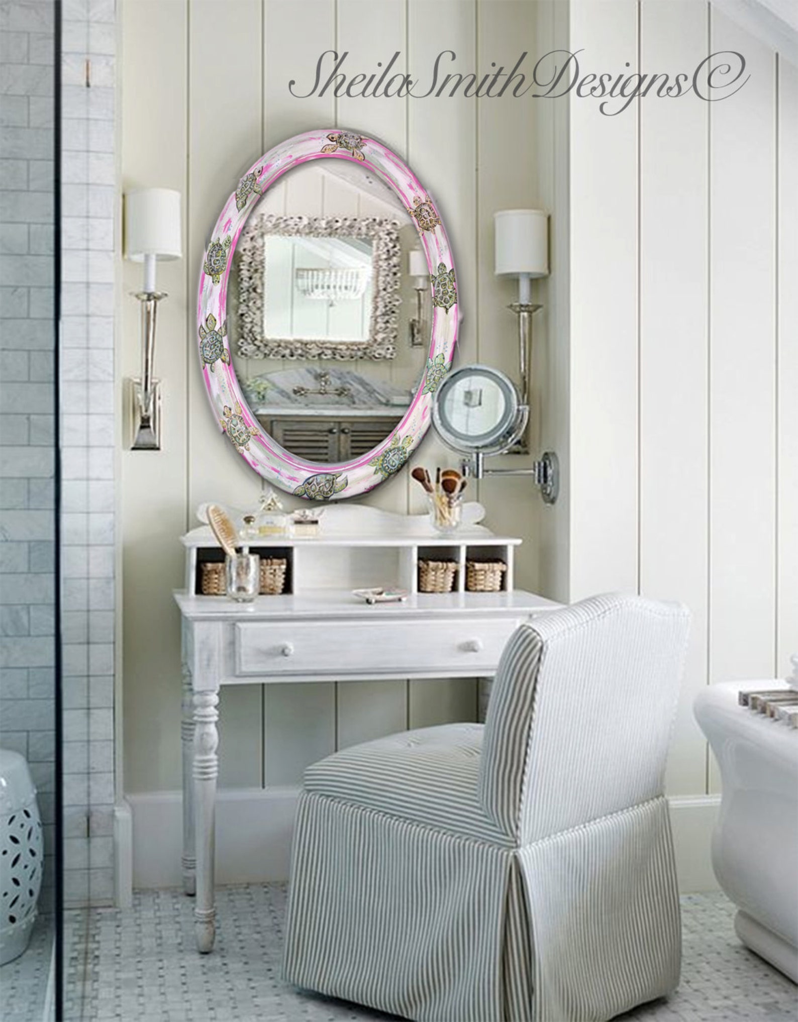 Hand Painted Oval Turtle Mirror Beach Mirror Beach Decor - Etsy