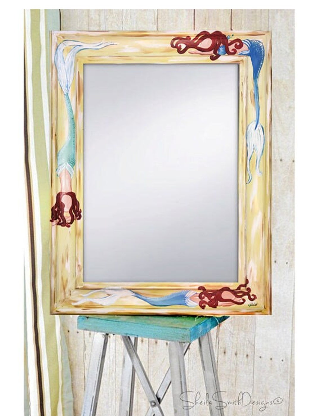Mermaid Mirror, Vanity Beach Mirror, Beach House Decor, Coastal Mirror ...