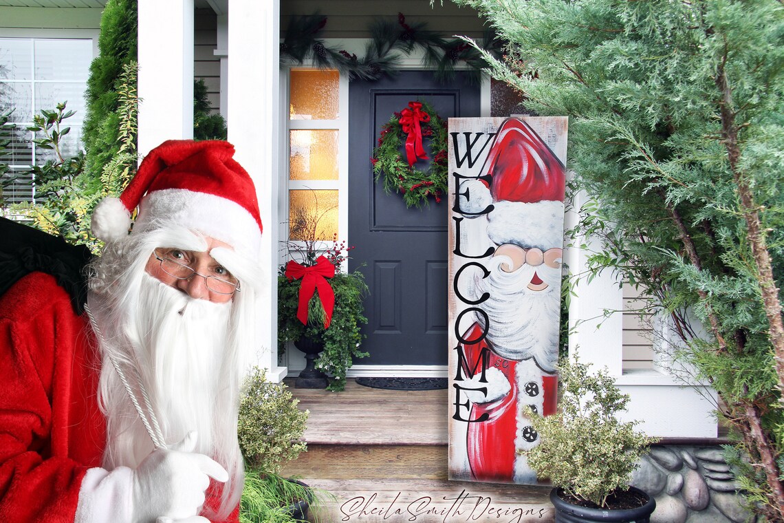 Winter Welcome Santa Sign Santa Sign Vertical Front Door - Etsy