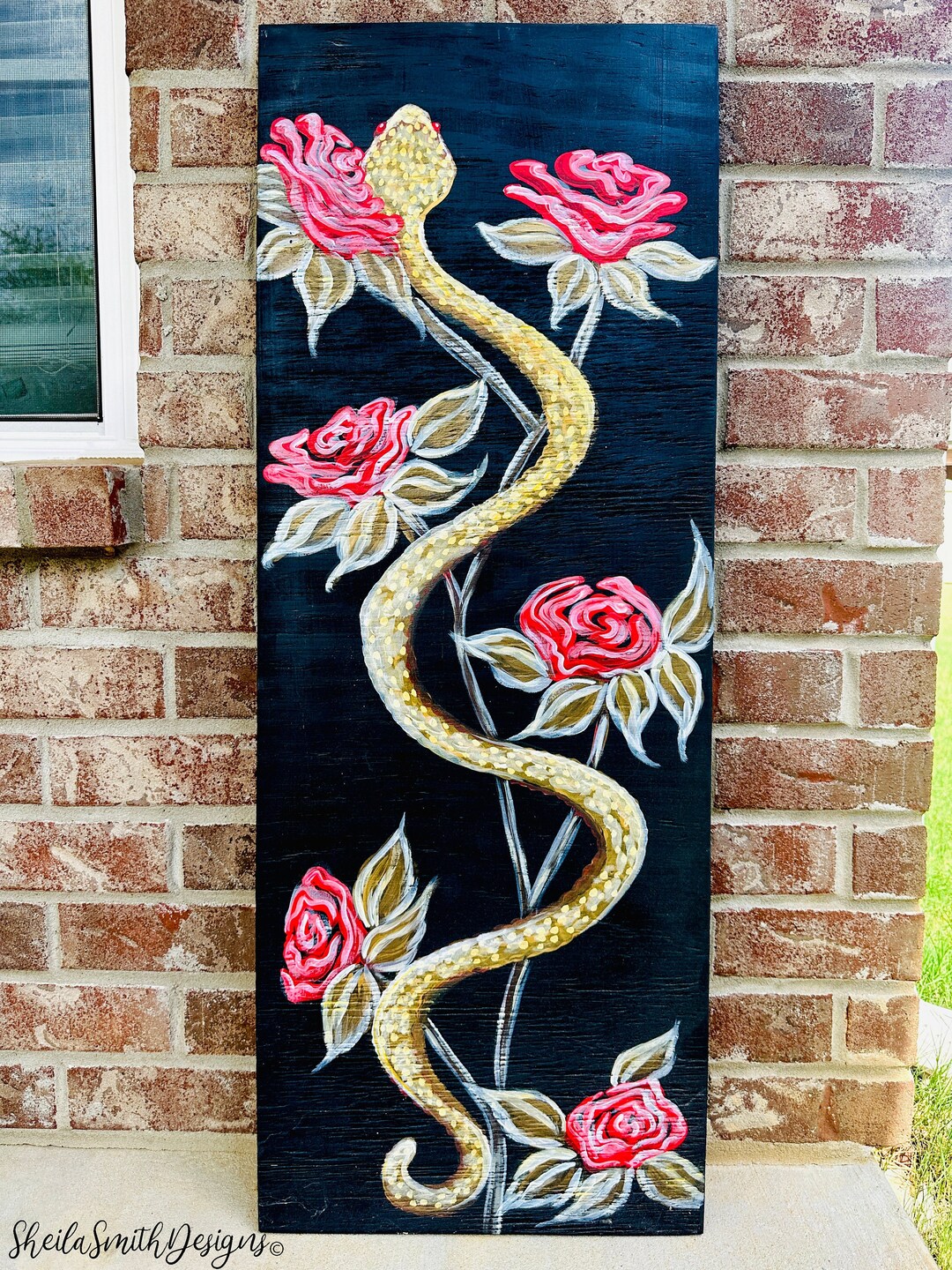 Rose Snake Art, Snake Sign, Serpent, Snake and Rose, Halloween Decor ...