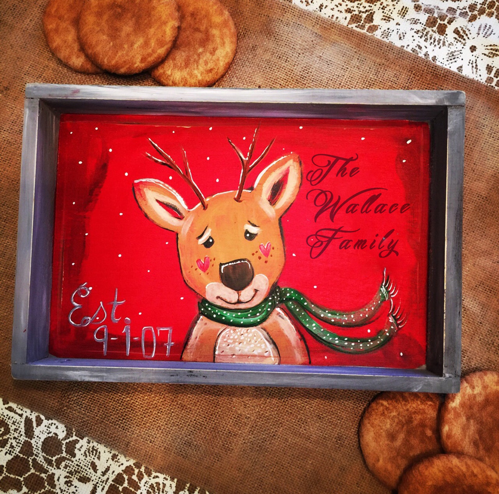 Cute Reindeer Christmas Tray or Cookie Holiday Tray, Personalize With ...