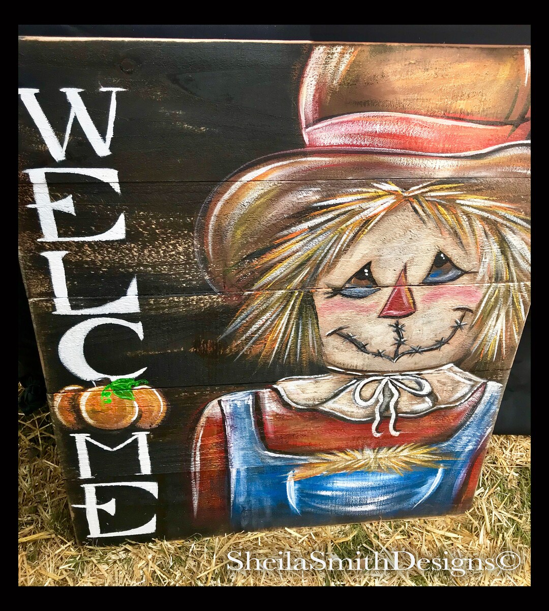 Scarecrow Sign, Fall Decor, Scarecrow Wood Welcome Sign, Porch Welcome ...