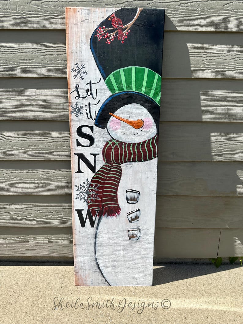 Let It Snow, Winter Welcome Snowman Sign, Snowman, Front Door Sign ...