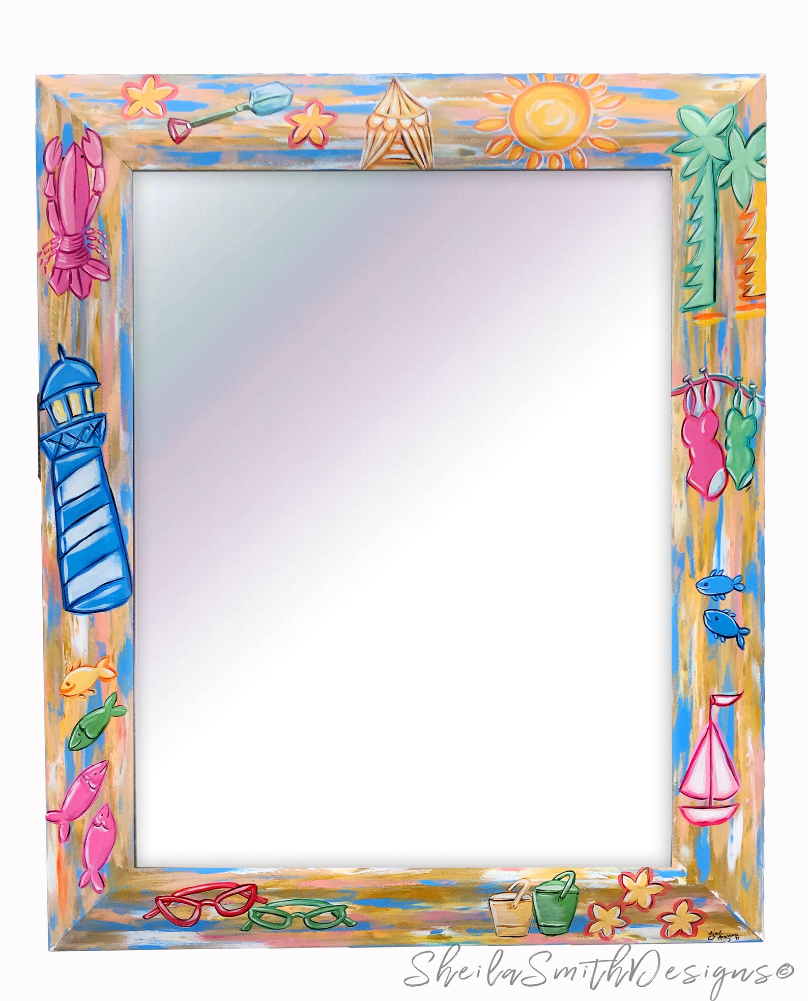 Hand Painted Beach Themed Mirror, Beach Mirror, Beach Decor, Beach ...